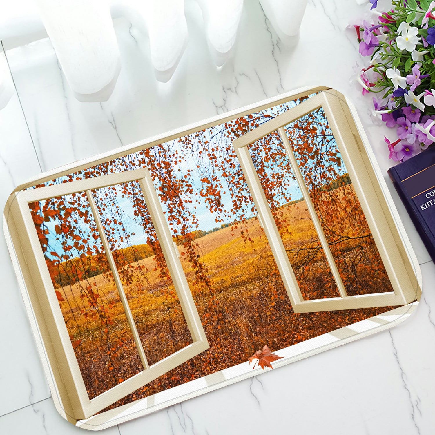 ECZJNT Open window overlooking the autumn forest Welcome Doormat Bath ...