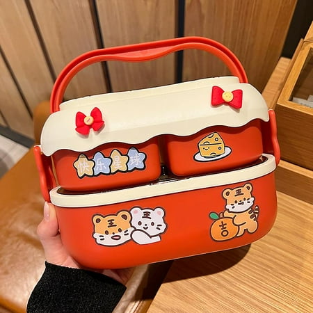 Cute Bear Lunch Box For Kids Girl Kawaii Portable Plastic Large Bento ...