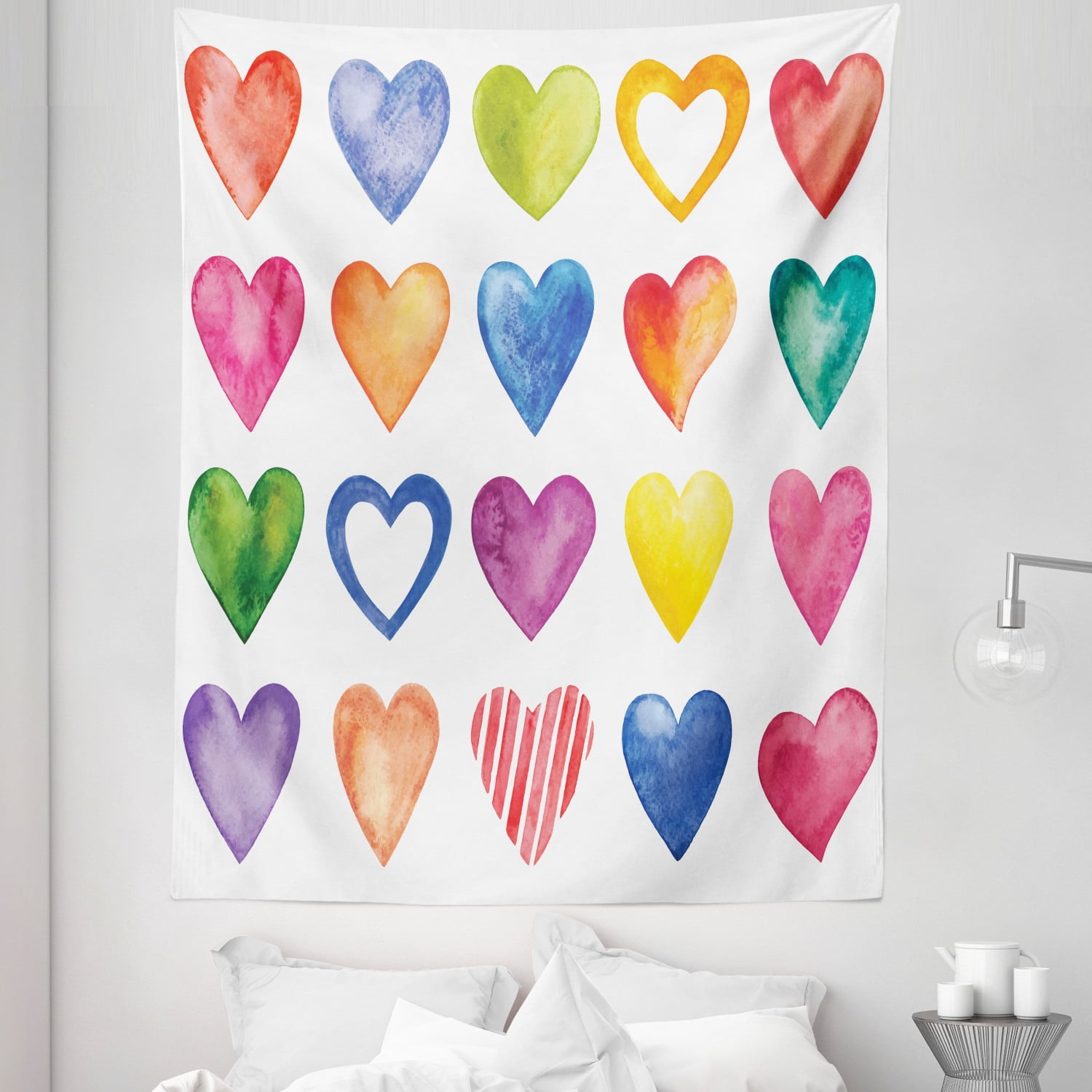 Grunge Tapestry, Rainbow Color Heart Shapes Valentine's Day Design ...