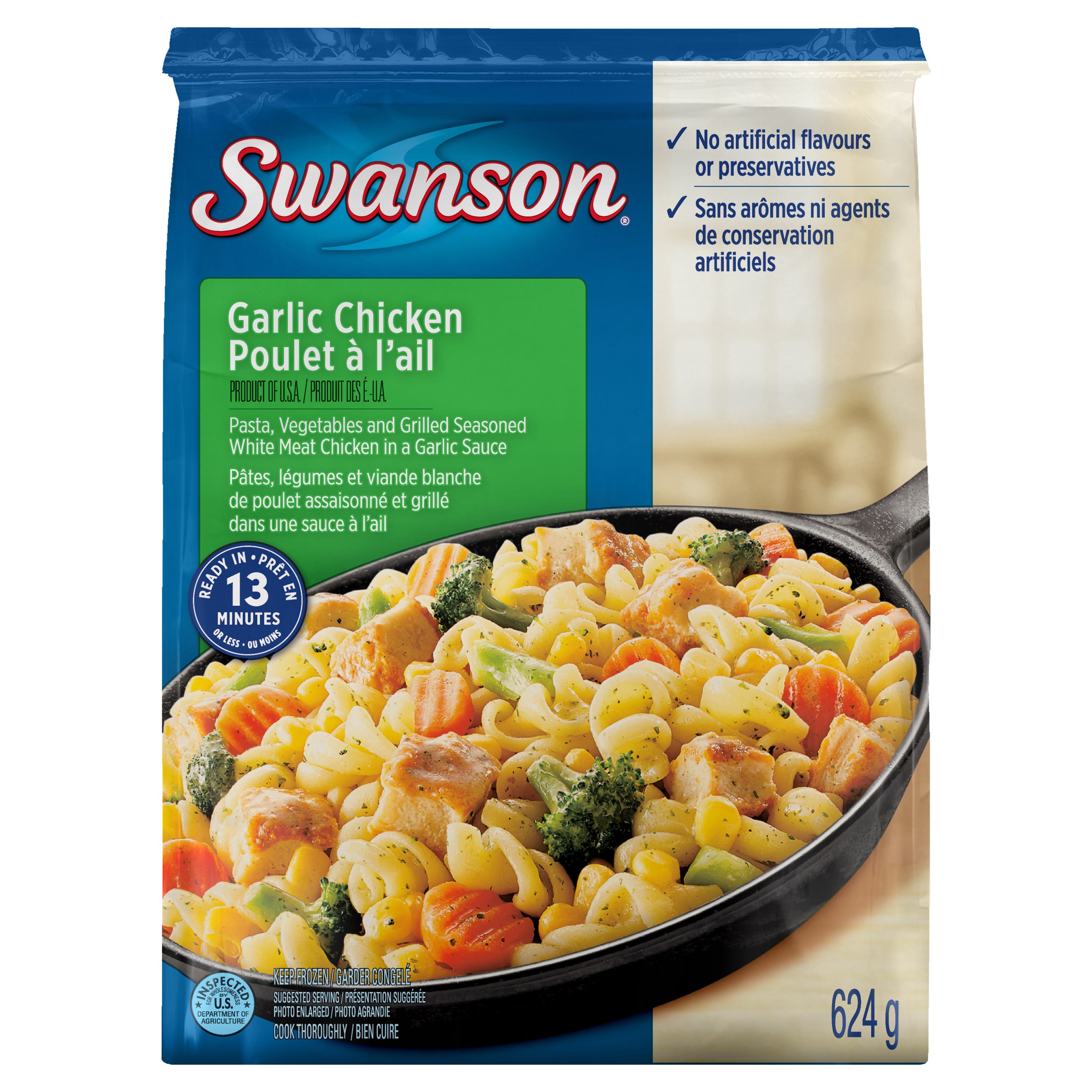 Swanson Garlic Chicken: frozen meal with grilled chicken, pasta, and ...