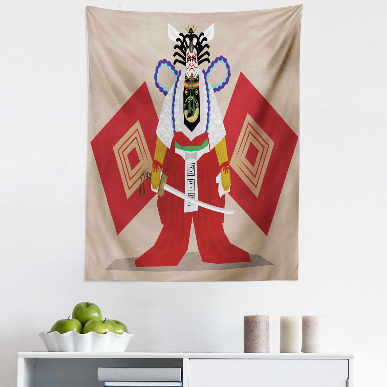 Kabuki Tapestry, Cartoon Kabuki Performer on Stage Actor with Eastern ...