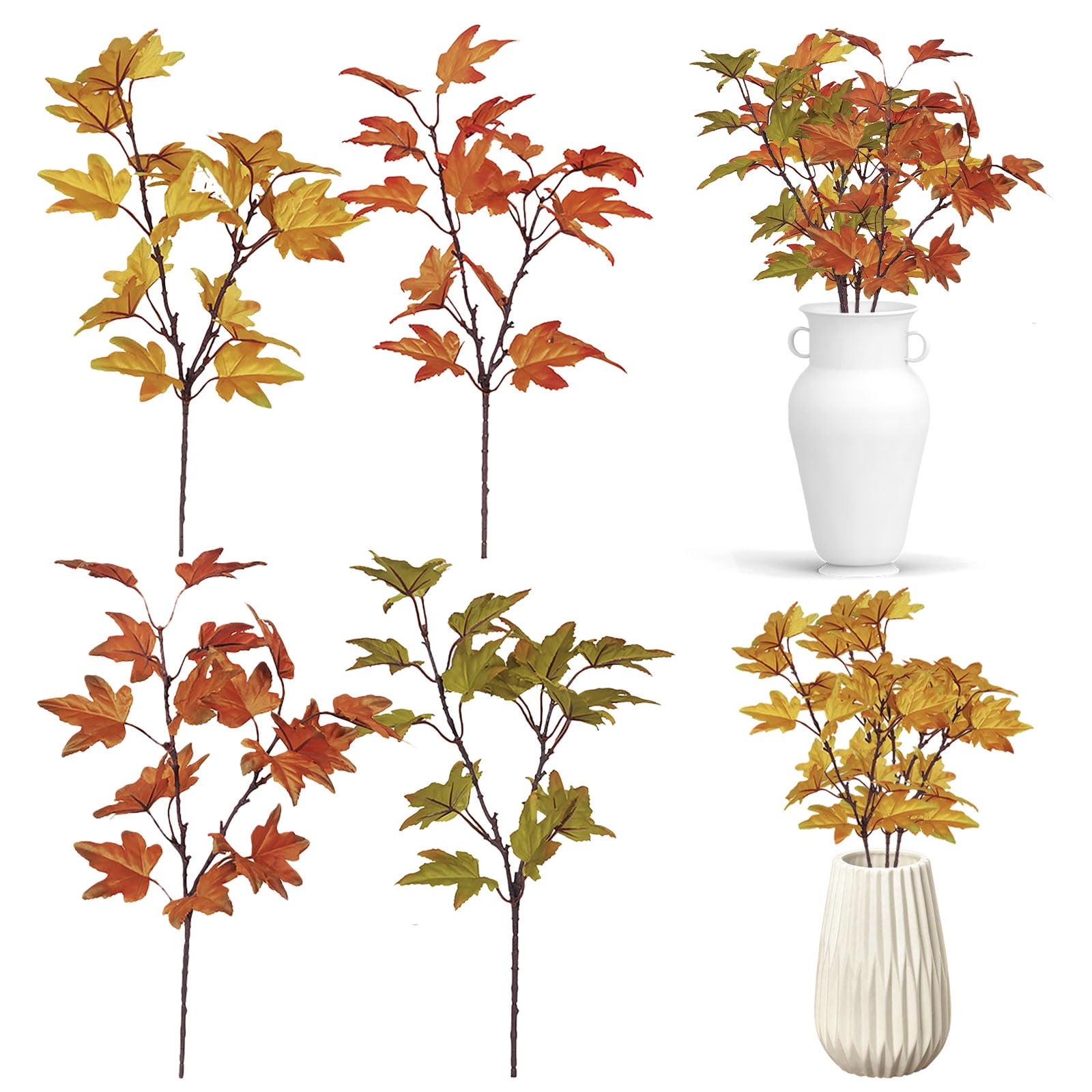 HESHENG 8PACK Artificial Maple Leaves Branch Fake Fall Leaves Autumn ...