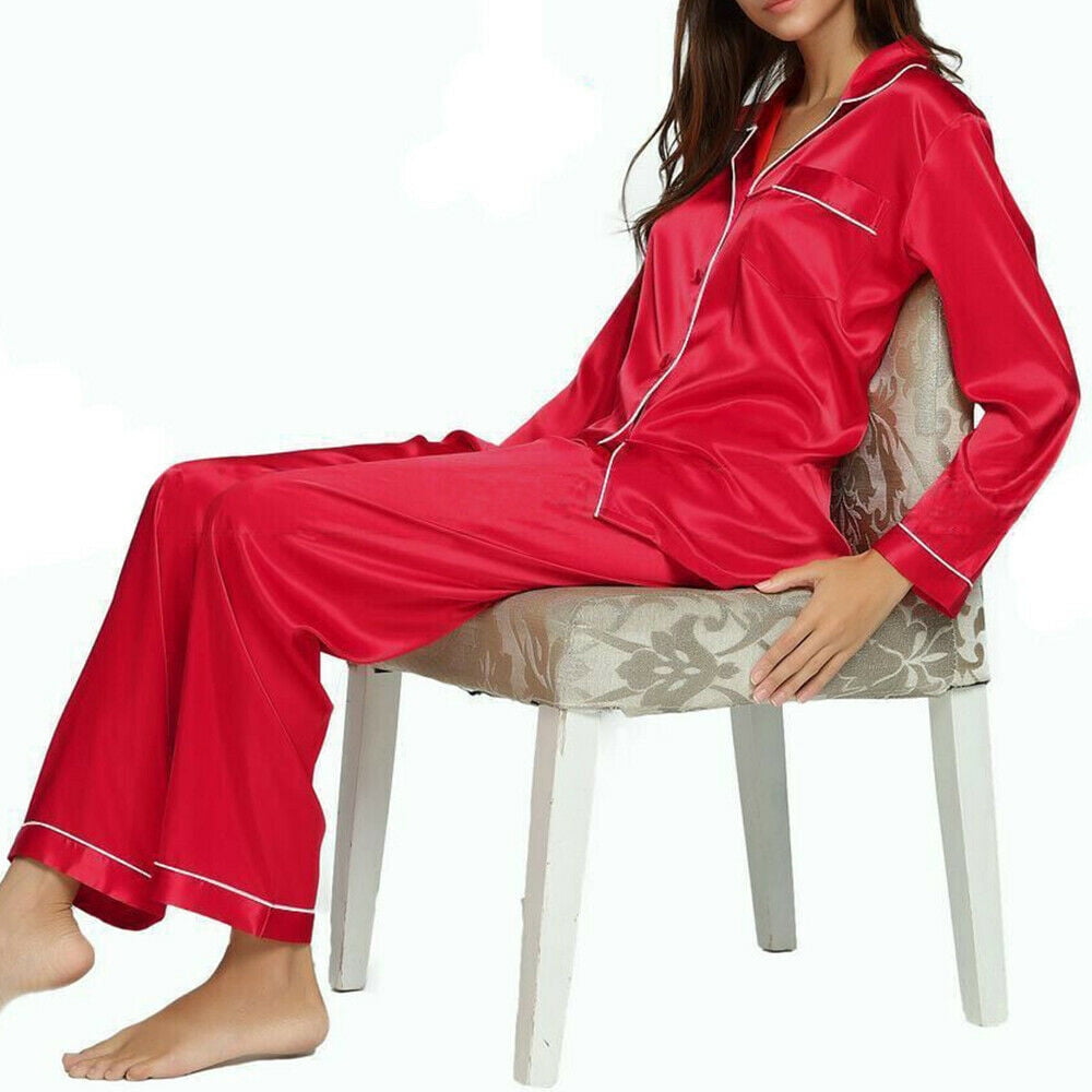 Click here for Fortune Women Silk Satin Pajamas Set Long Sleeve B... prices