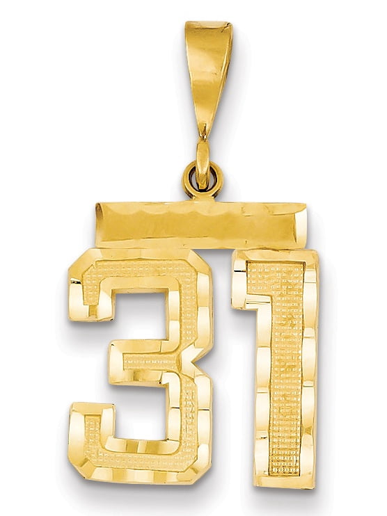 14K Yellow Gold Medium Diamond-Cut Number 31 Charm Made In United ...