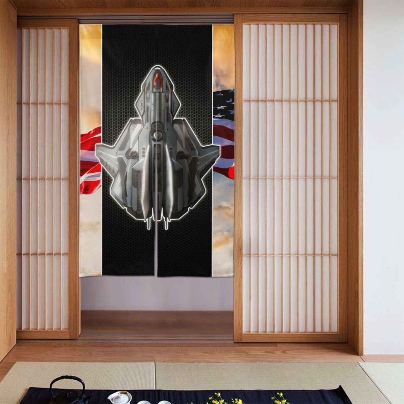 Doorway Drape Split Curtains, American Flag Aircraft Room Divider ...