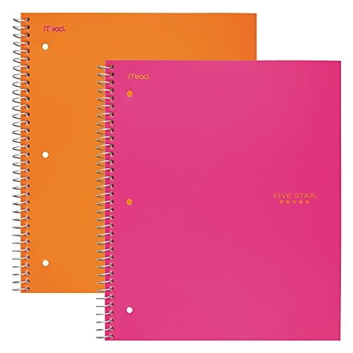five star spiral notebooks, 5 subject, wide ruled paper, 200 sheets, 10 ...