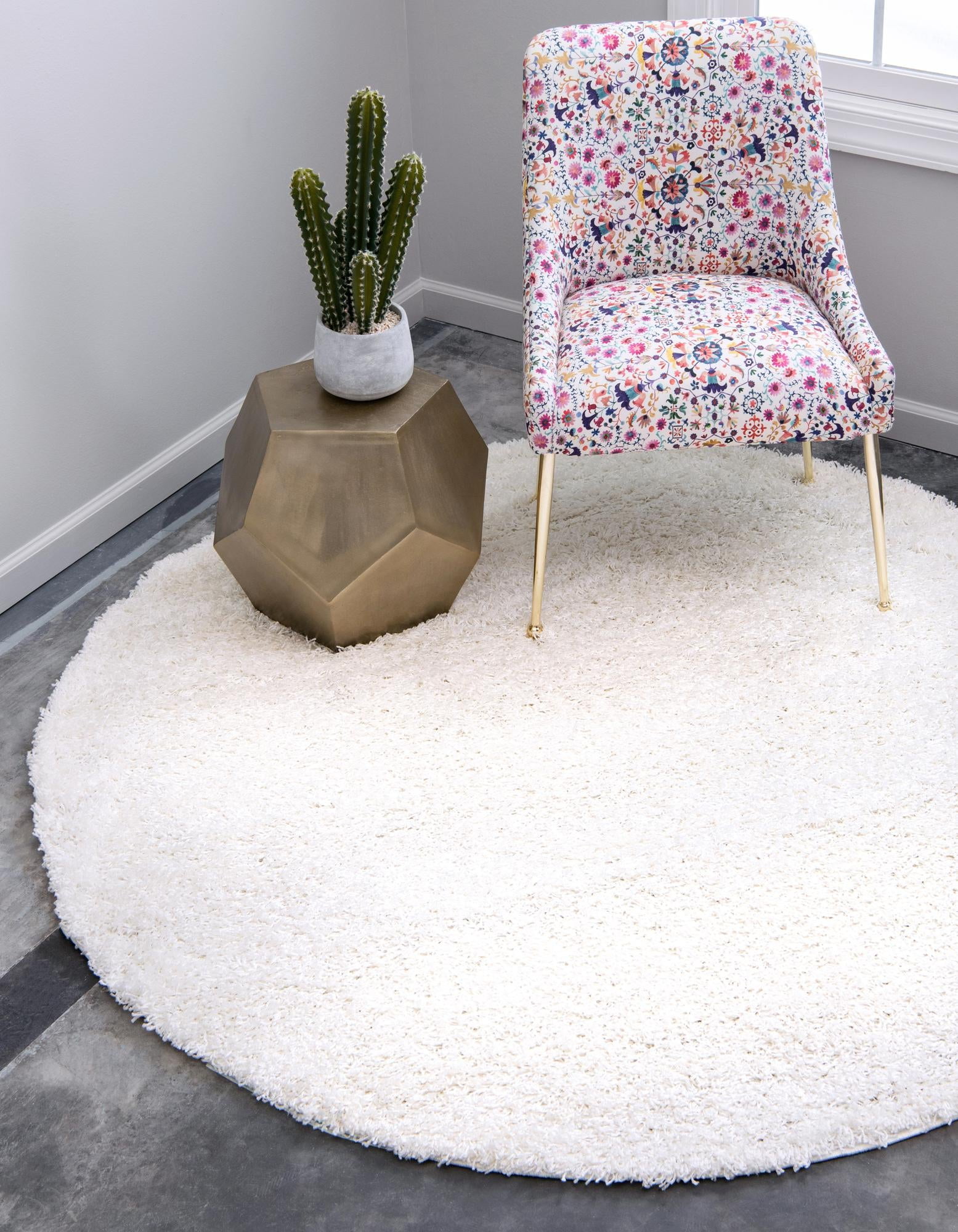 Rugs.com Solid Shag Collection Rug – 10 Ft Round Snow White Shag Rug ...