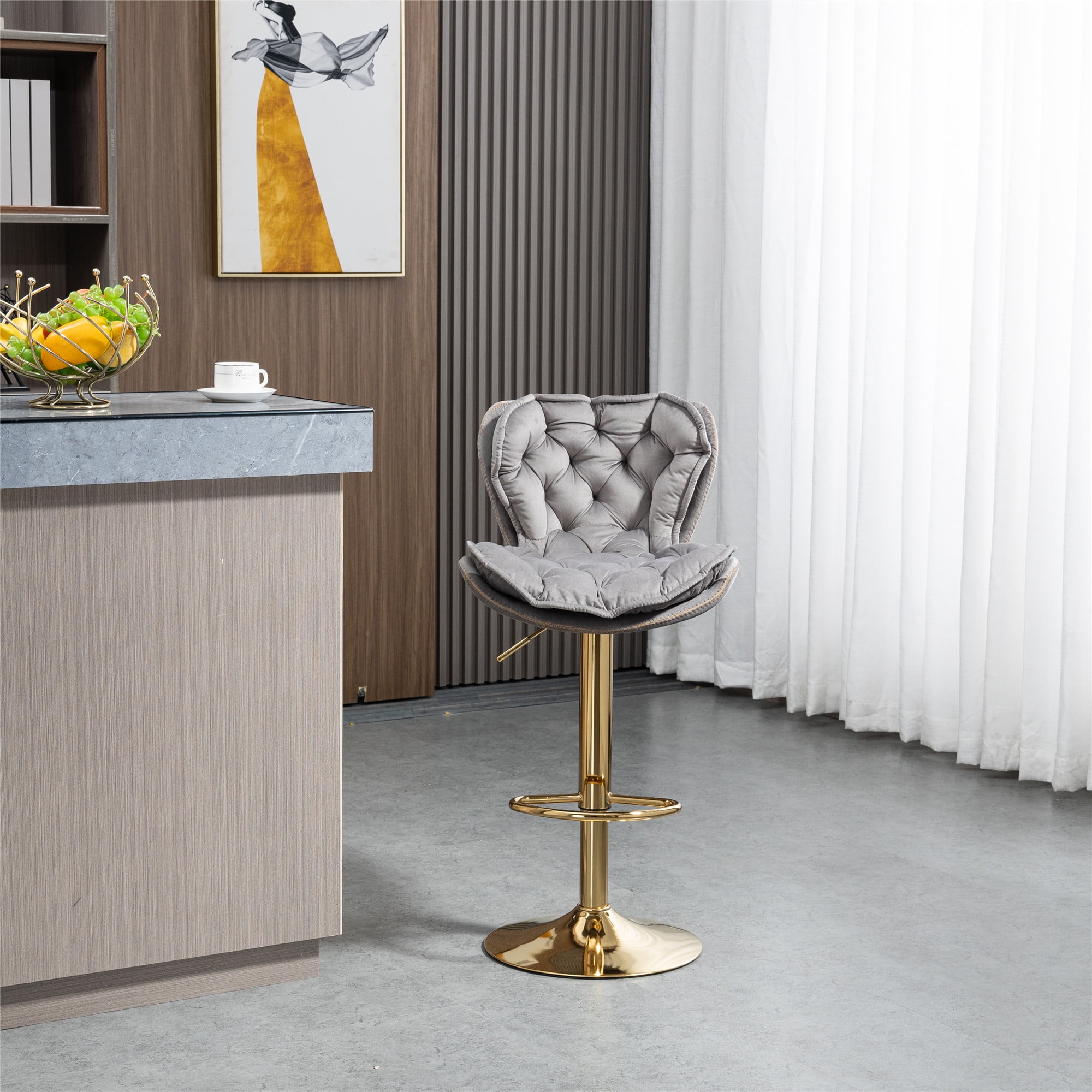 Exquisite Swivel Bar Stools Modern Velvet Padded Adjustable Counter ...