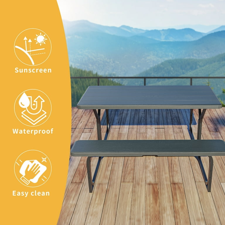 Dextrus 4.5 ft Outdoor Picnic Table Set with Weatherproof Resin Tabletop and Sturdy Steel Frame Black