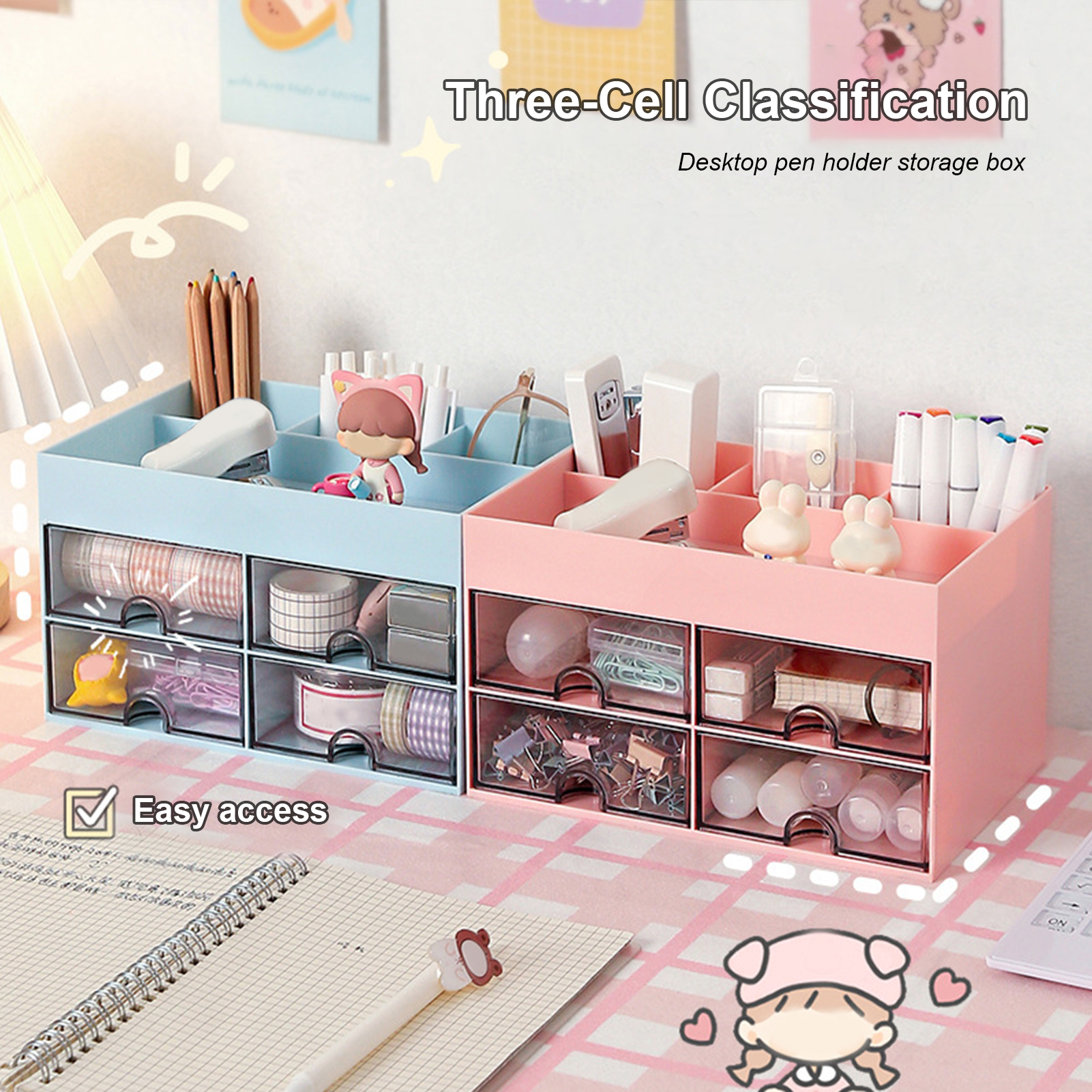 Hesroicy Double-Layer Desktop Storage Box with Drawers - Multi ...