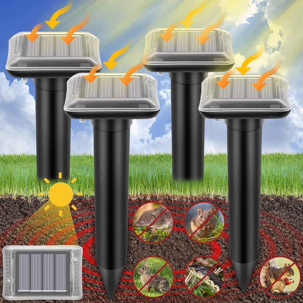 4Pcs Solar Snake Repeller Ultrasonic Pest Mole Mice Rodent Rat Possum ...