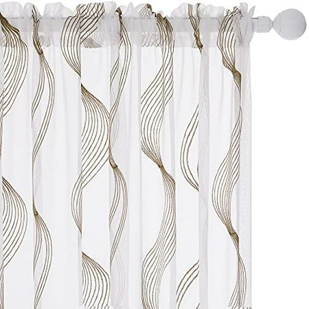 Deconovo White Sheer Curtains, 72 Inch Voile Pink Stripe Pattern Set of ...
