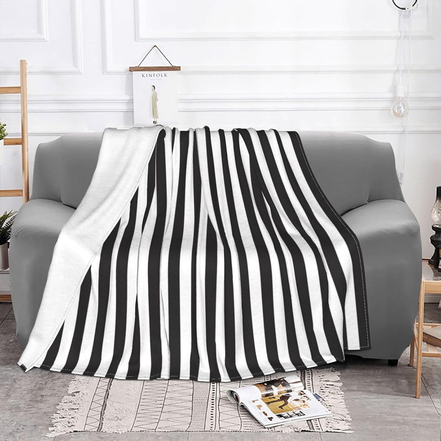 Click here for Mejfjsdjjkkk Black & White Stripe Print Flannel Bl... prices