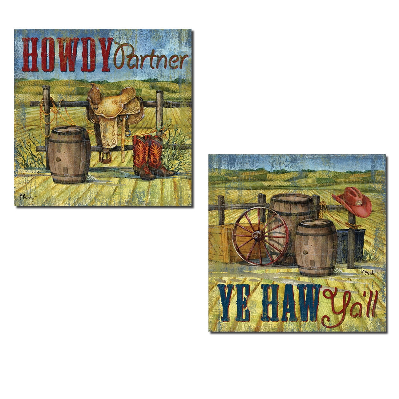 Fun Wild West "Howdy Partner" and "Yehaw Ya'll" Poster Prints; Country ...