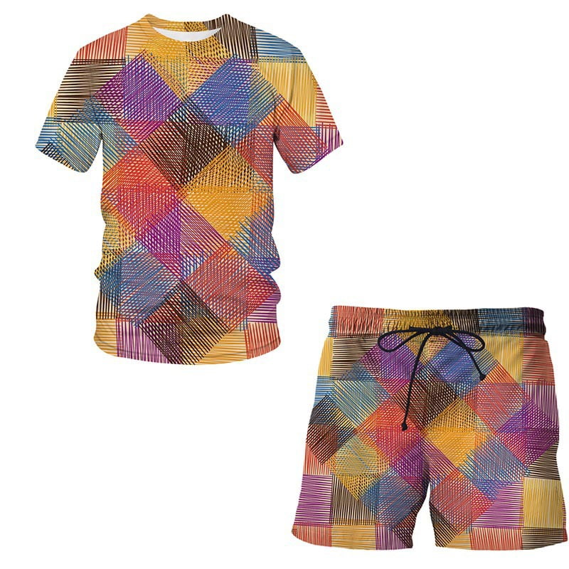 Shirt and Shorts Sets Casual Abstract Geometric 3D Digital Printing T ...