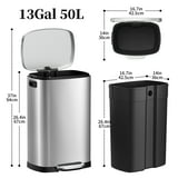 KSSKSS 13-Gallon Trash Can, Stainless Steel, Soft-Close Lid, Removable ...