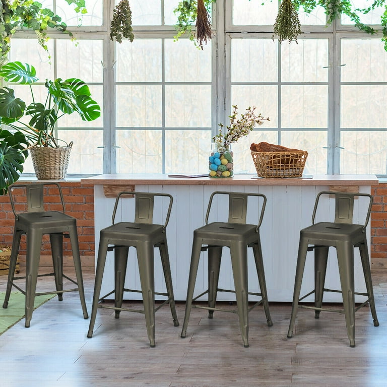 Costway Set of 4 Indoor Low Back Metal Bar Stool 24'' Seat Costway Set of 4 Indoor Low Back Metal Bar Stool 24'' Seat