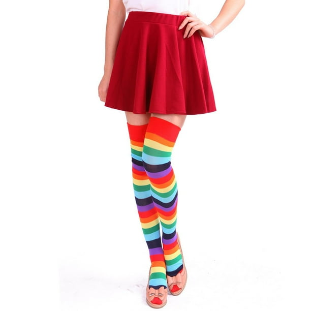 Women’s Extra Long Striped Socks Over Knee High Opaque Stockings ...