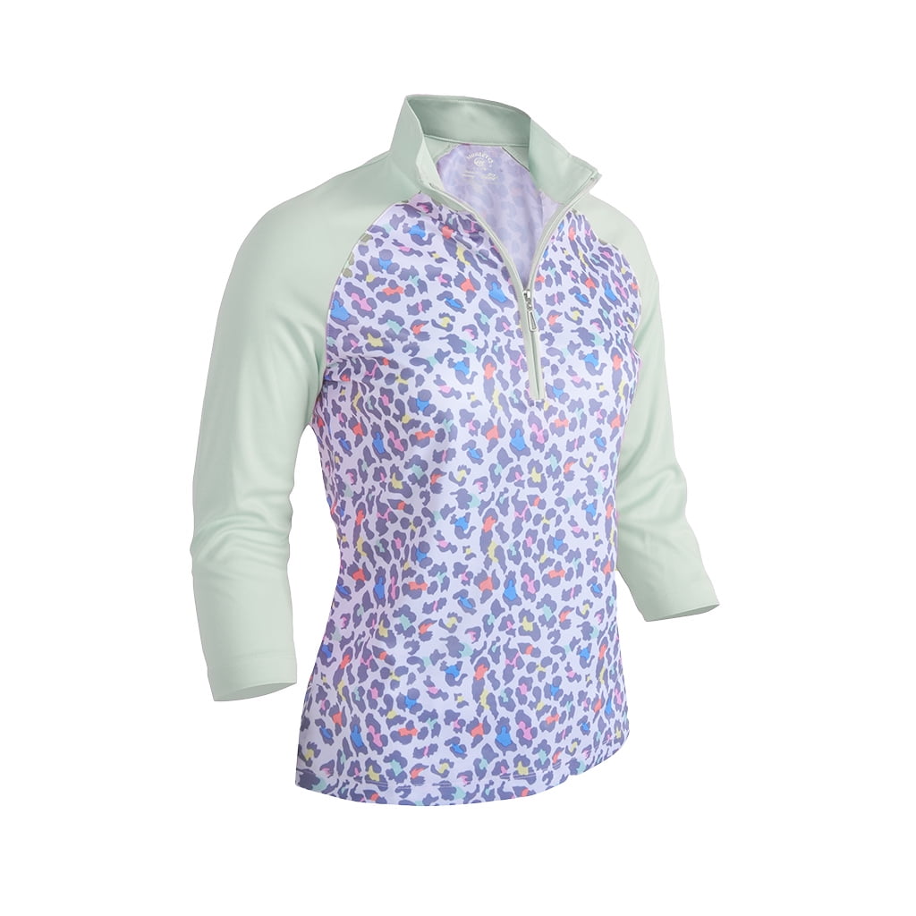 Monterey Club Women's Pro Leopard Print Block 3/4 Sleeve Zip Golf Polo ...