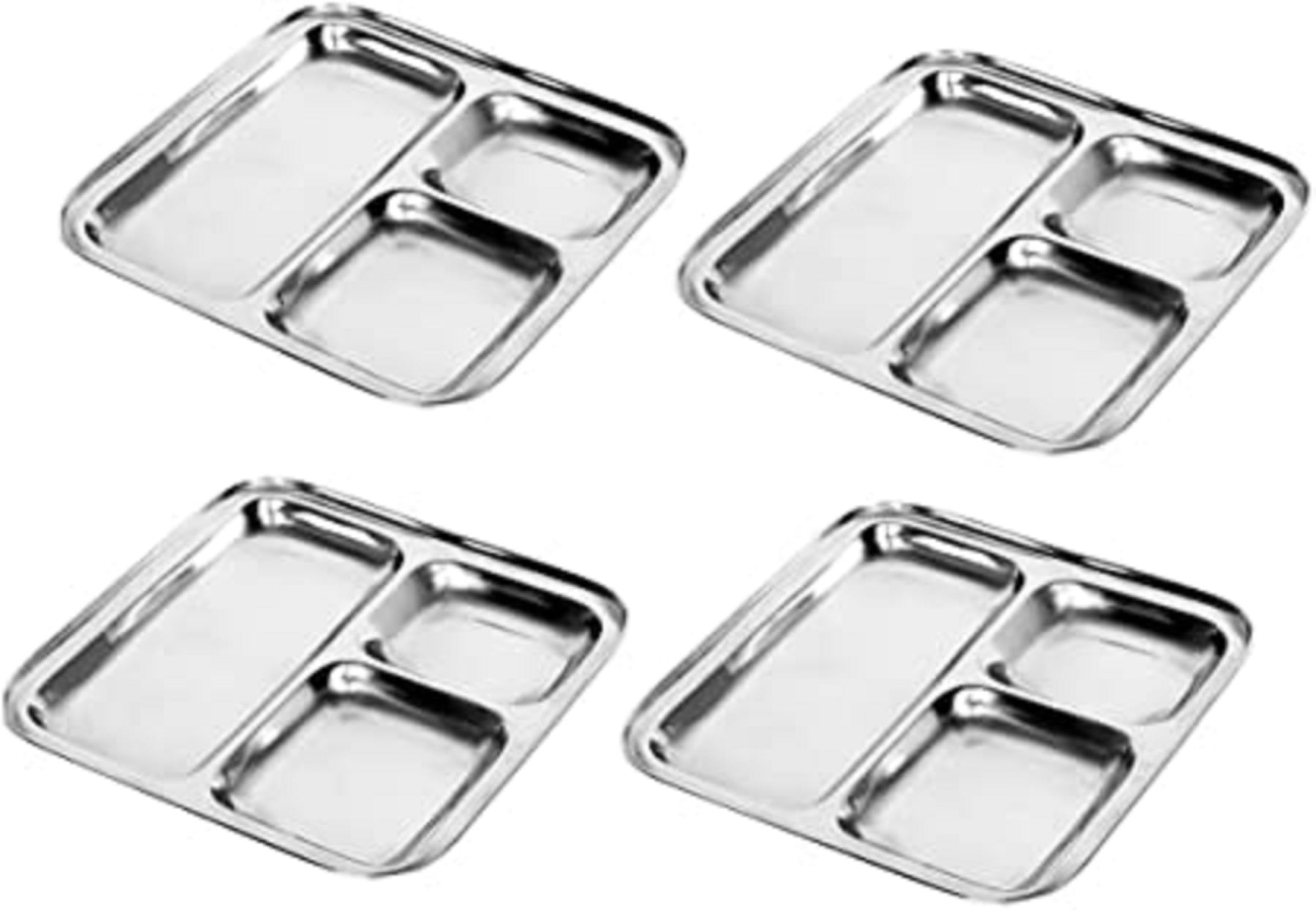 WhopperIndia Stainless Steel 3 Compartment Square Plate, Mess Tray ...