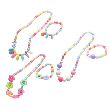 PinkSheep 6Pcs Kids Jewelry Set, Girls Flower Heart Beaded Necklace ...