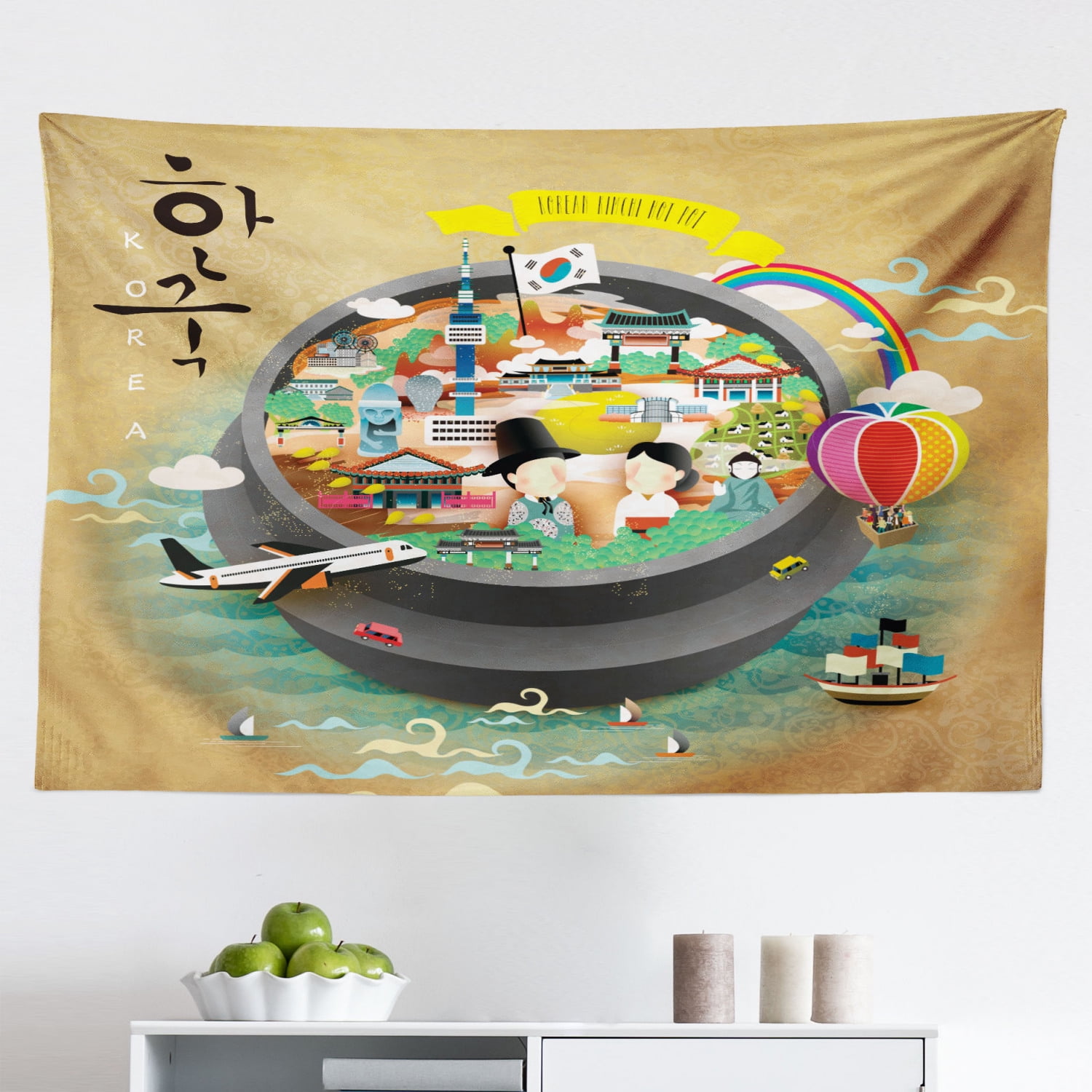 Hawaii Tapestry, Traditional Tiki Bar Poster Design with Coconut Drink ...