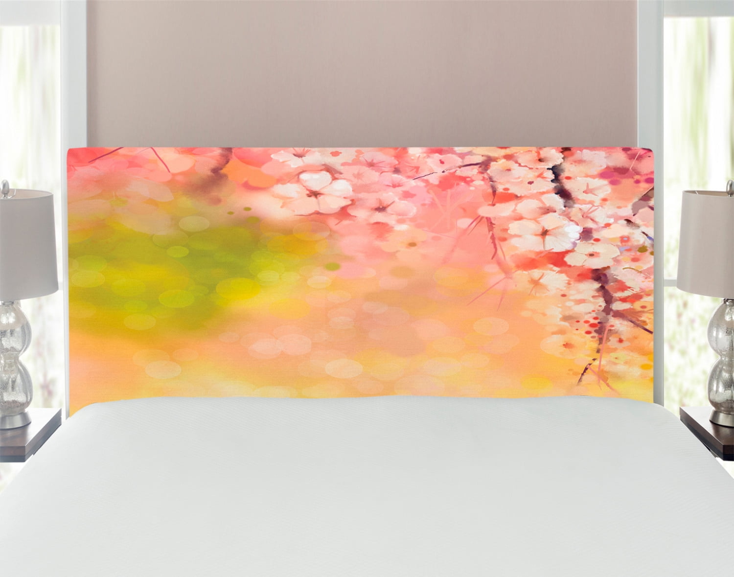 Nature Headboard, Japanese Cherry Sakura Floral Art in Soft Color over ...