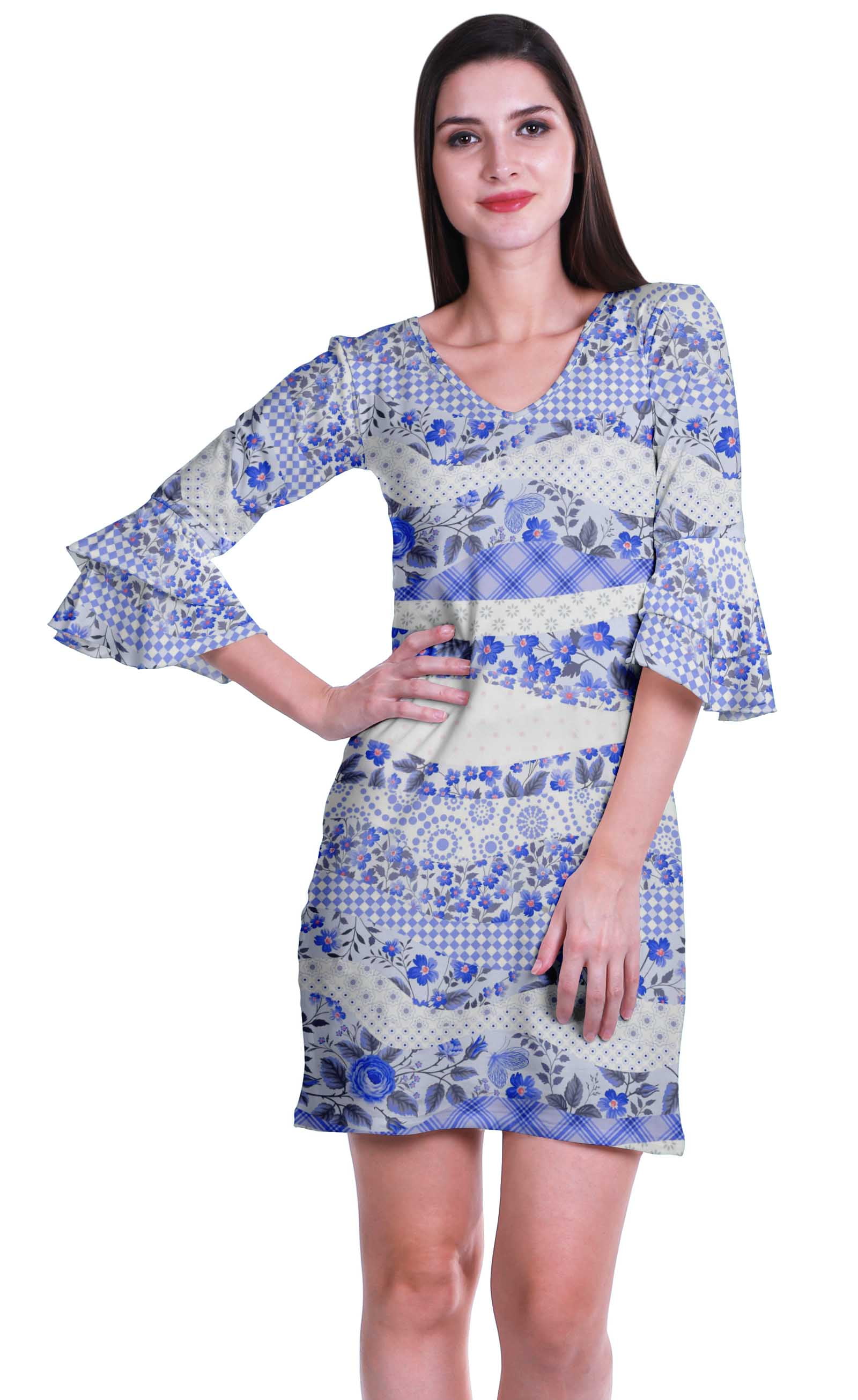 Moomaya Womens Printed Short Dress bell sleeve Shift dresses for women ...