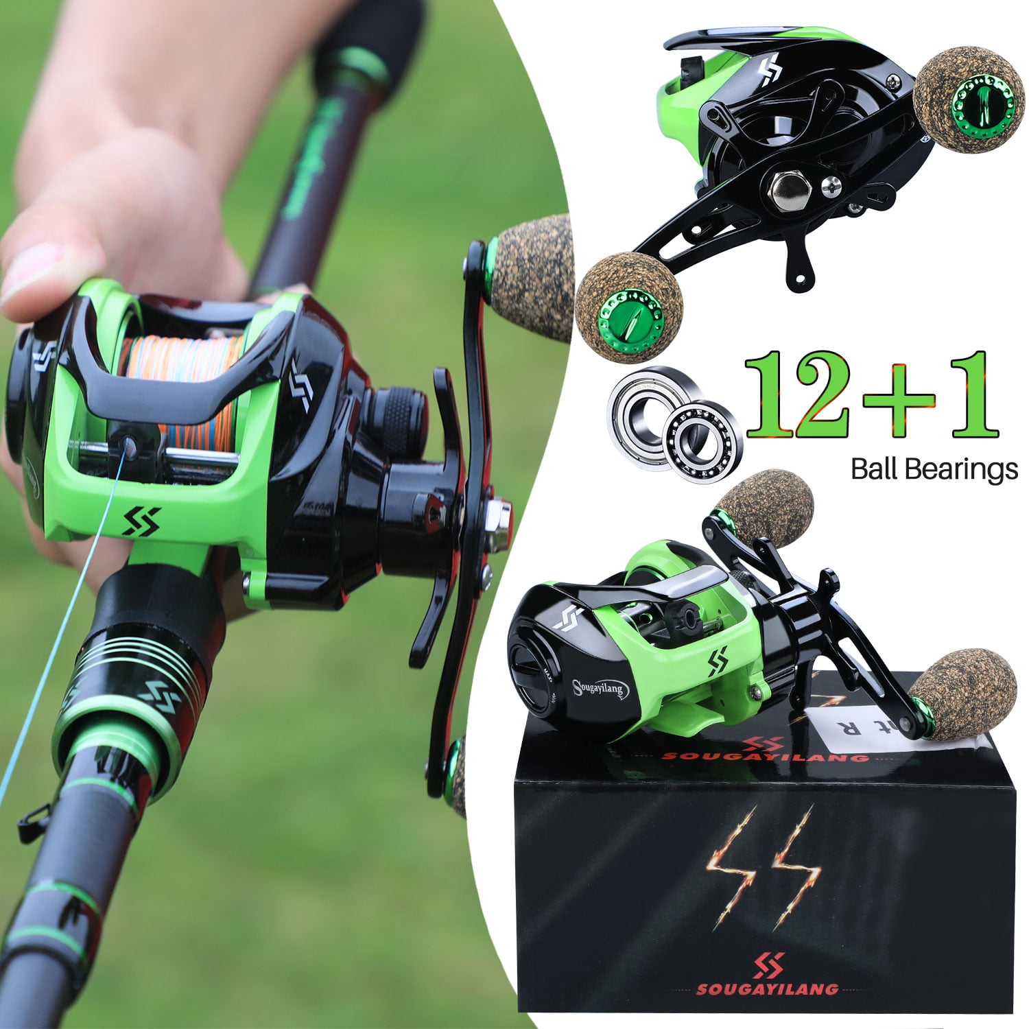 Sougayilang Baitcasting Reel 7.2:1 High Speed Gear Ratio CNC Aluminum ...