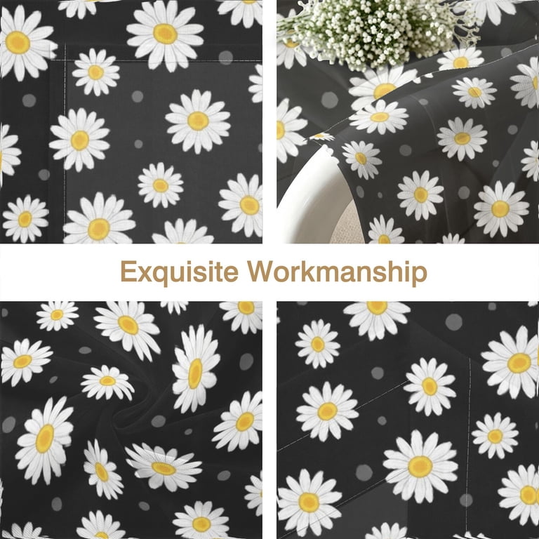 Daisy Pioneer Flower Black Pattern Sheer Curtains, Rod Pocket Sheer ...