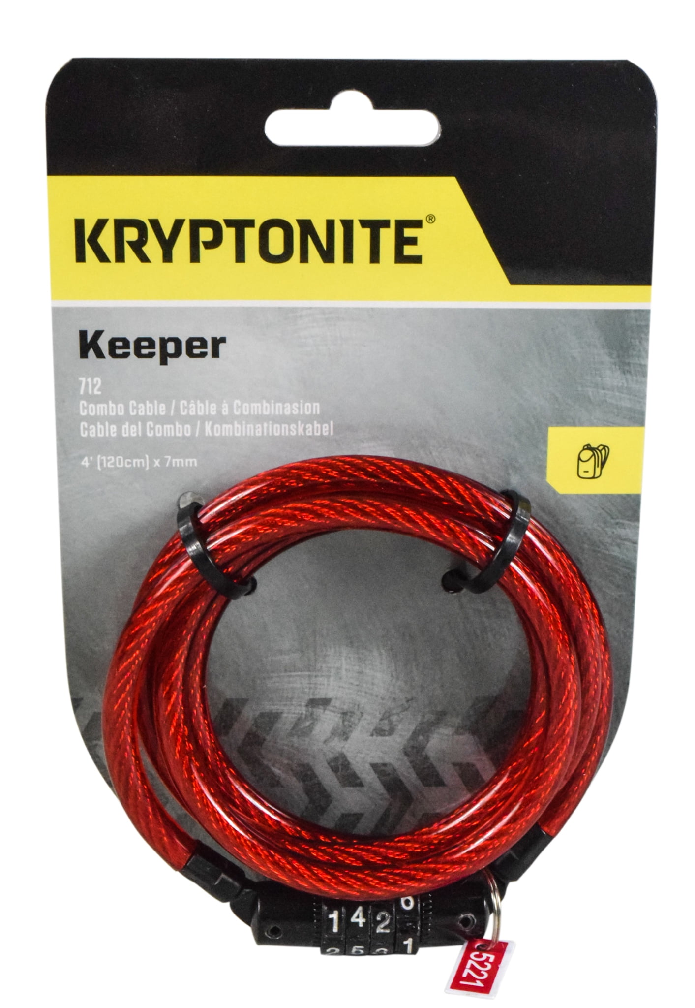 Kryptonite 4' Keeper 712 Combo Cable Red 004929 Four Foot Cable Length ...
