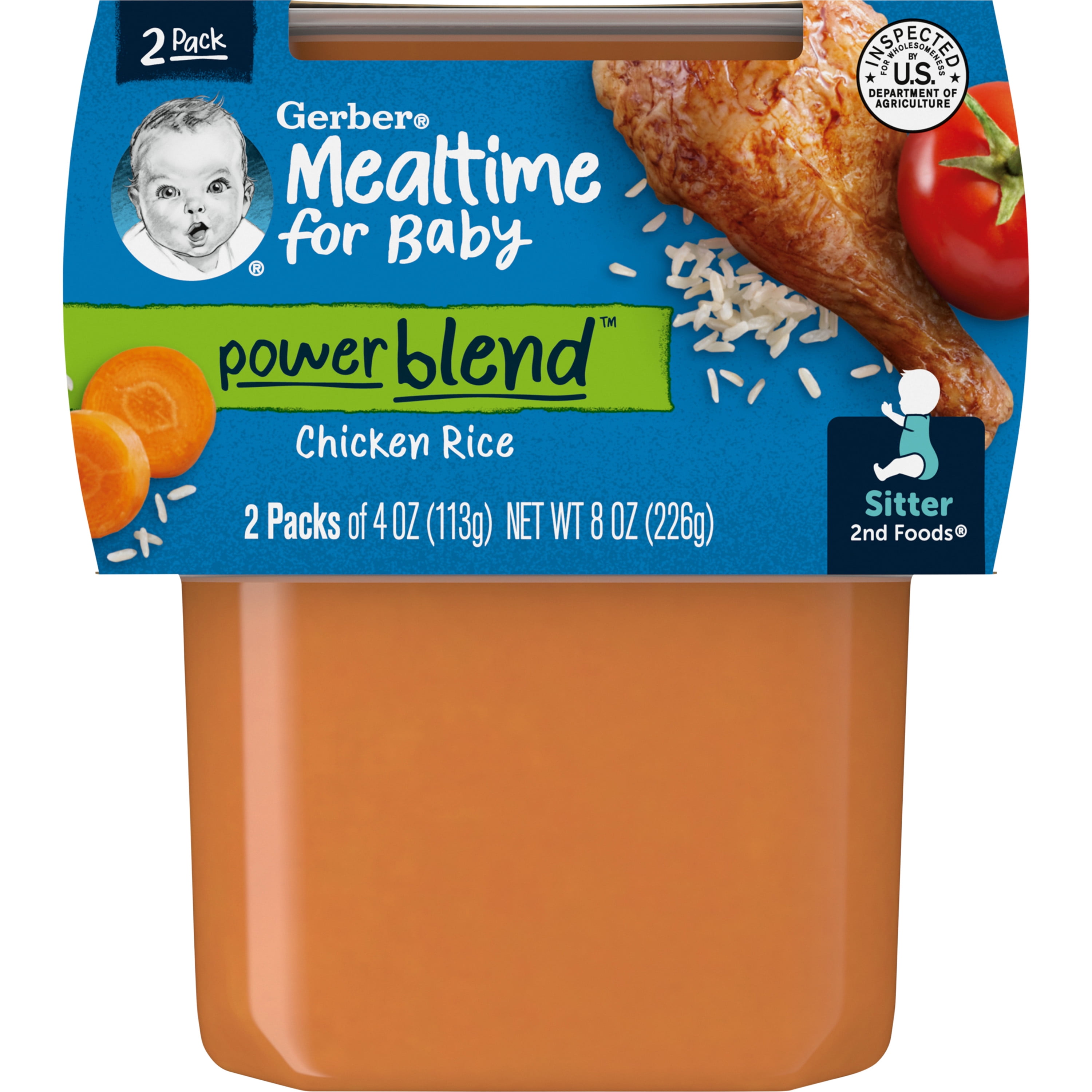 Gerber 2nd Foods PowerBlend Baby Food Chicken and Rice, 4 oz Tubs (2 ...