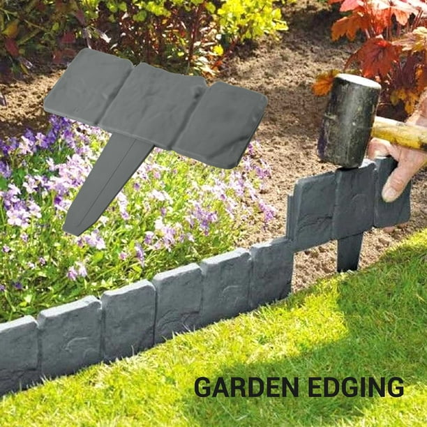 Garden Edging 12pc Grey Garden Fence Edging Cobbled Stone Effect
