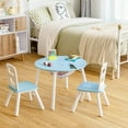 Costway Kids Wooden Round Table & 2 Chair Set w/ Center Mesh Storage ...