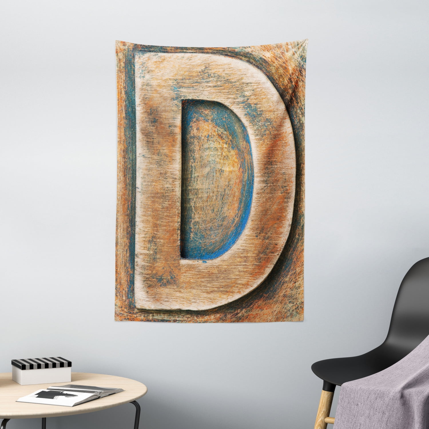 Letter D Tapestry, Scratched Wooden Timber Typography Character Rough ...