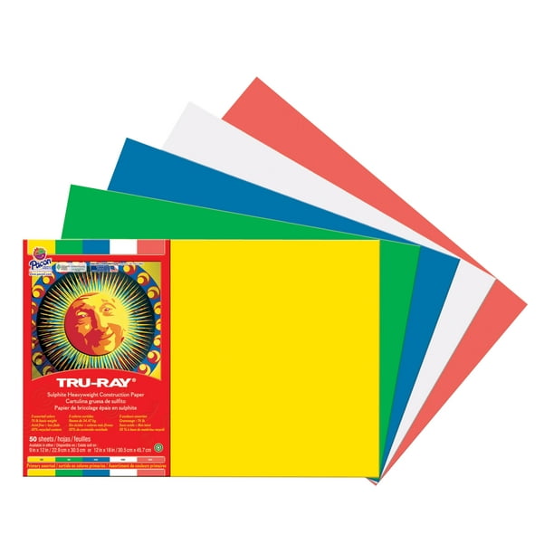 Tru-Ray Sulphite Construction Paper, 76 Pound, 12 x 18 Inches, Primary ...