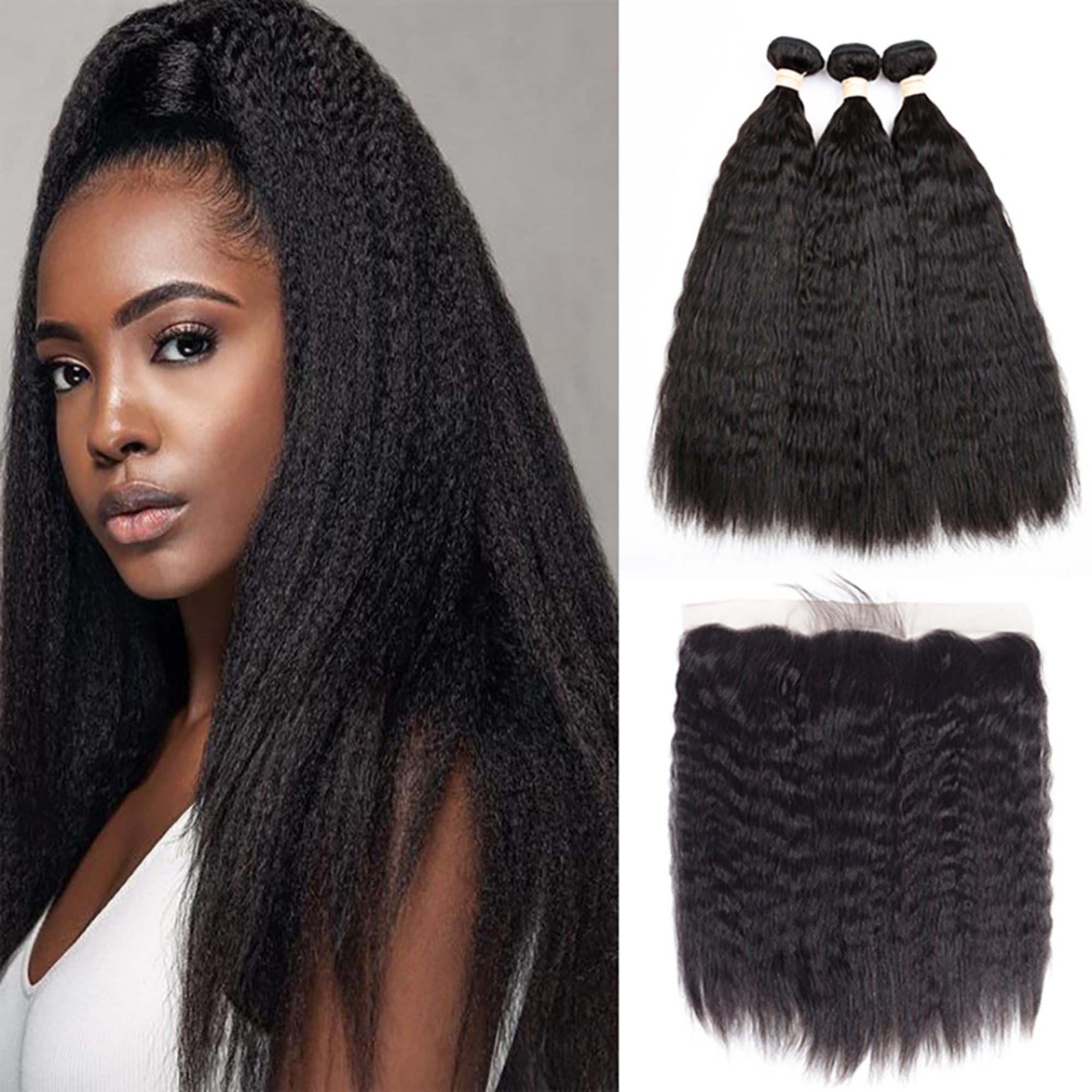 Beauhair 10A Brazilian Kinky Straight 3 Bundles With 13×4 Lace Frontal ...