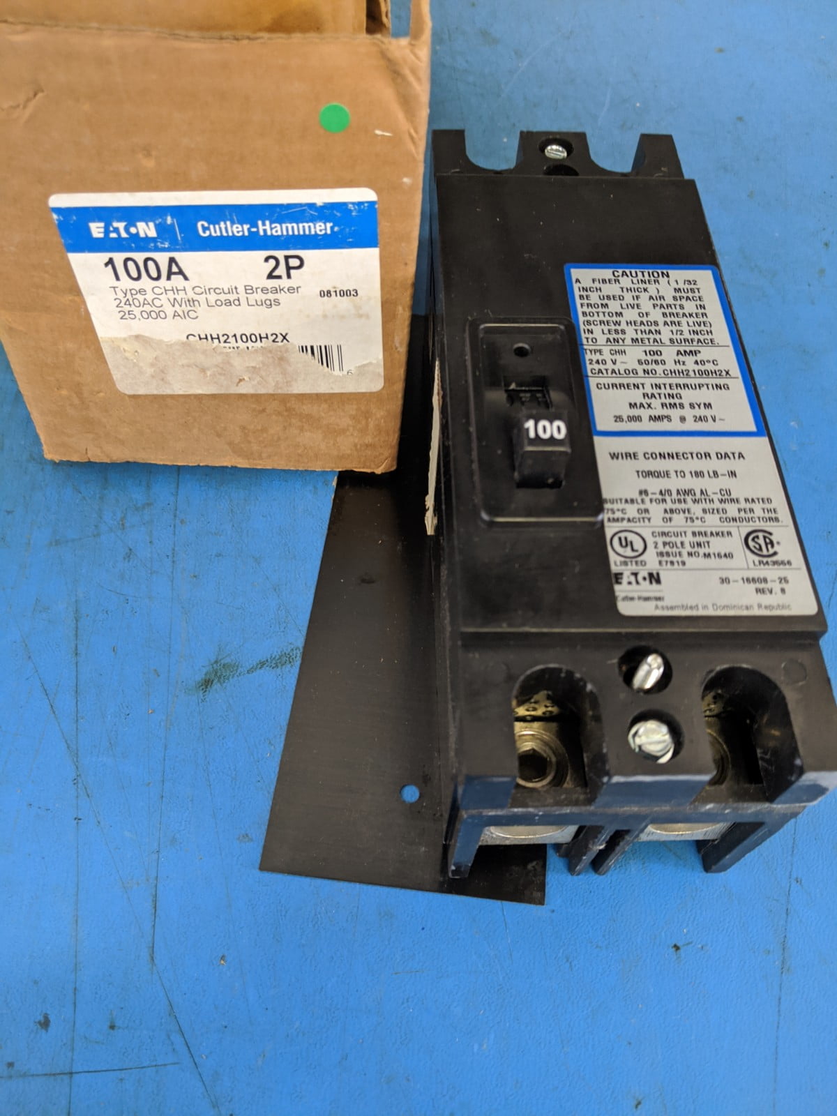 EATON 100A AMP 2P POLE 25kA@240V BOLT ON CIRCUIT BREAKER - CHH2100H2X ...