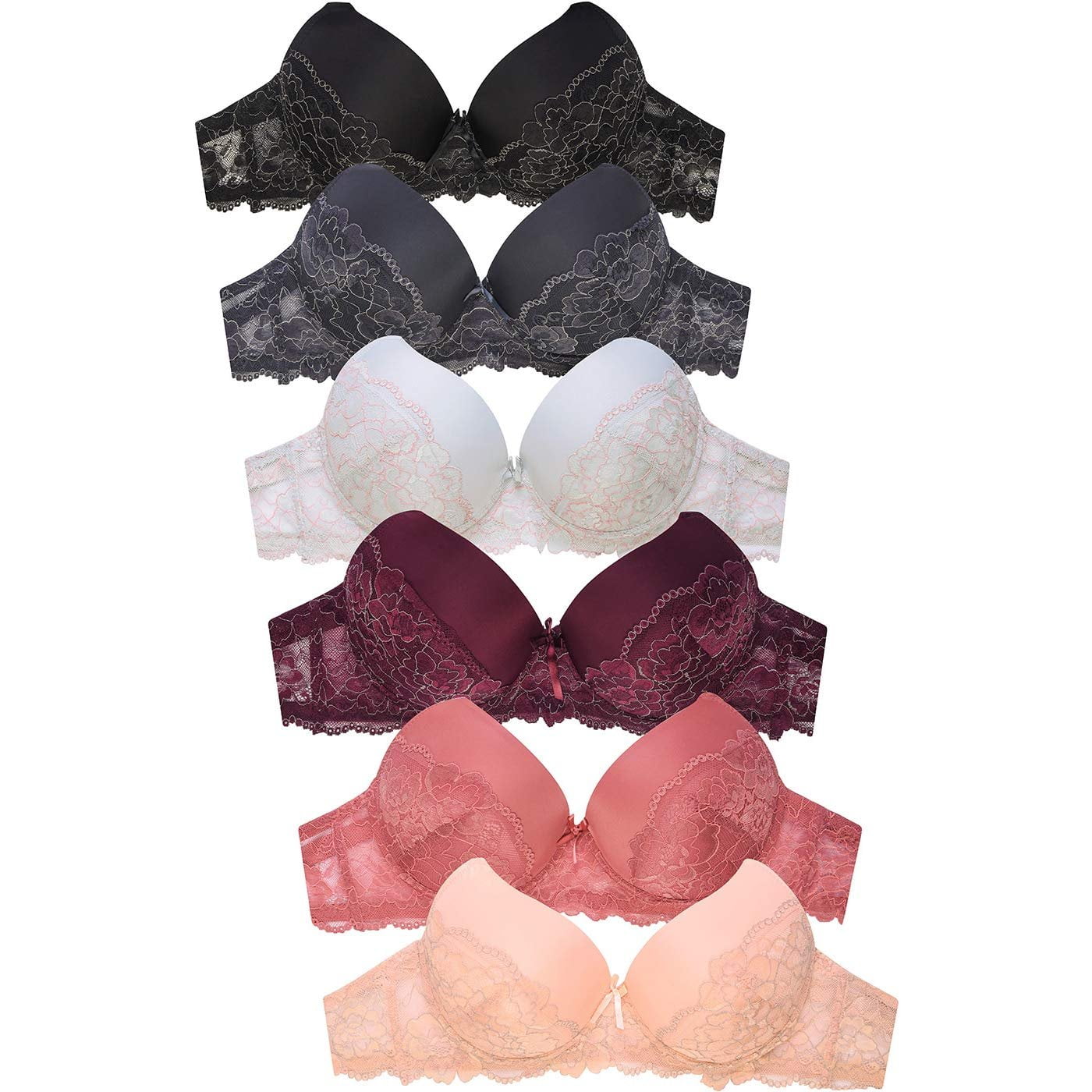 DailyWear - Womens 6 Pack of Everyday Plain, Lace, D, DD, DDD Cup Bra ...