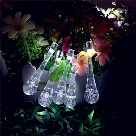 20 Led Solar Powered Raindrop Fairy String Lights Outdoor Garden Party ...