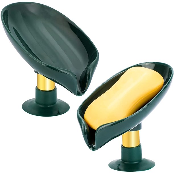 ShenMo 2 Piece Dark Green Gold Tube Soap Box Elegant leaf shaped soap ...