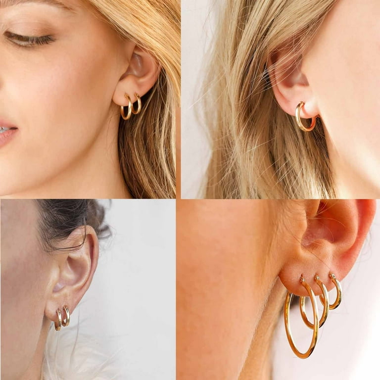 14K Gold Plated Hypoallergenic Hoops 4 Pair Small Sterling Silver 13mm 15mm 20mm 25mm Walmart