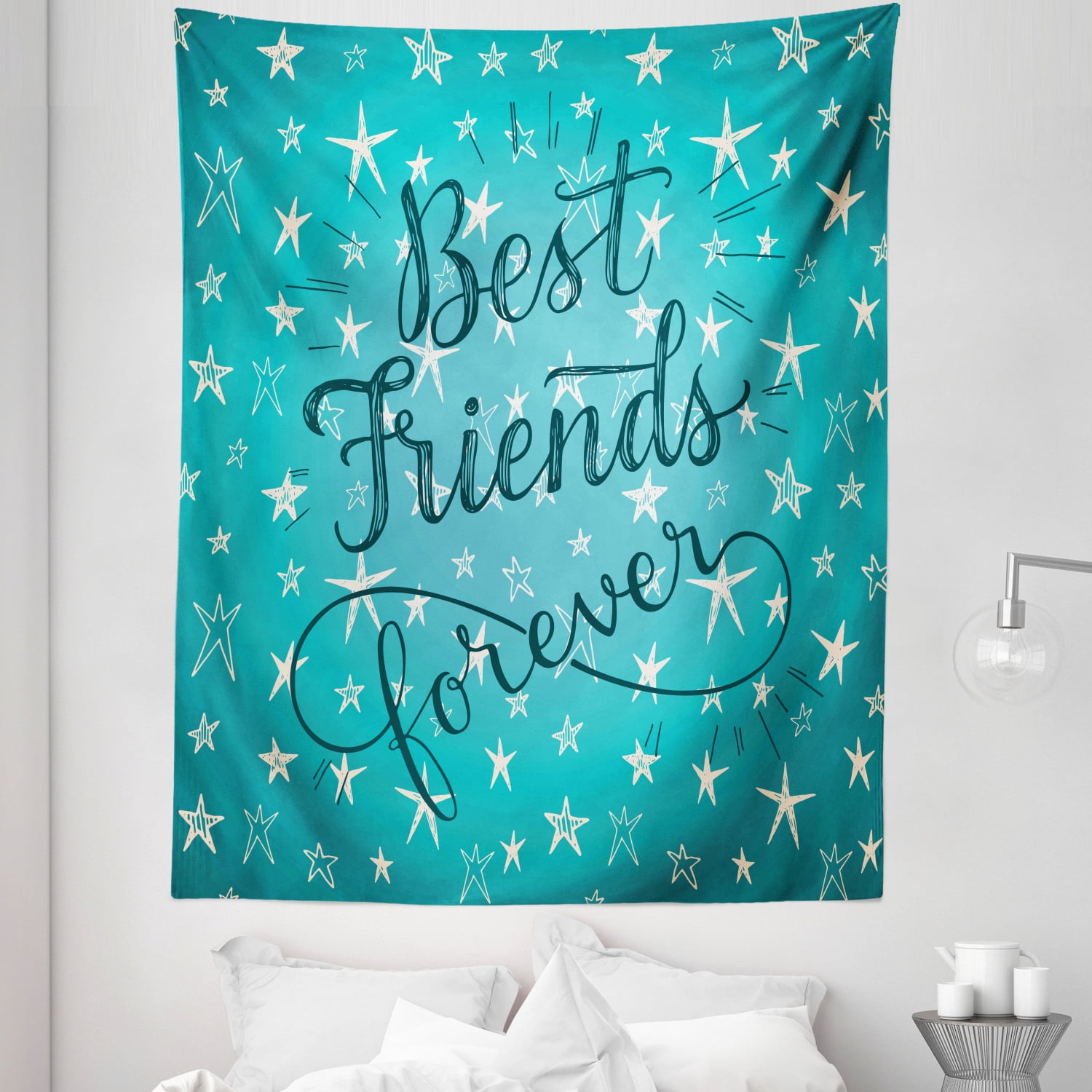 Saying Tapestry, Best Friends Forever Message on Scribbled and Hatched ...