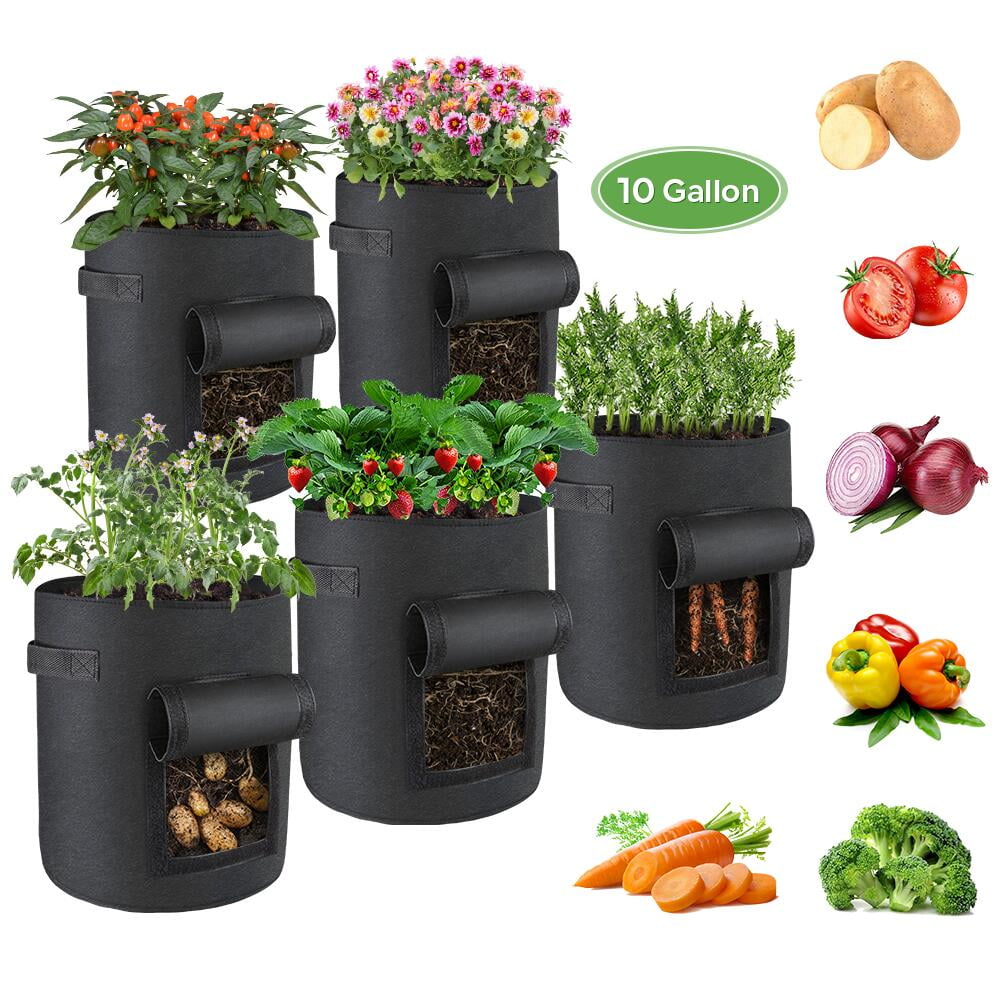 FGY 10 Gallon Grow Bags Fabric Pots with Handles and Harvest Window for ...