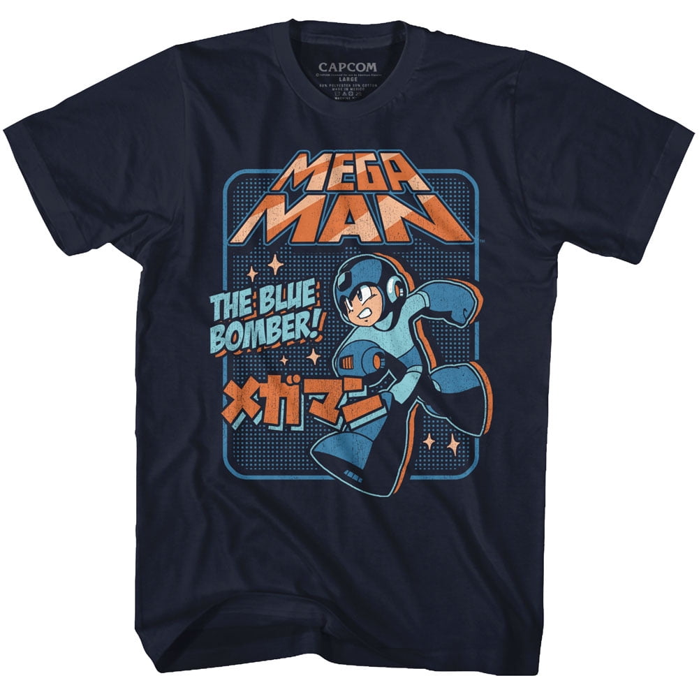 Mega Man Graphic Blu Bomber Navy Adult T-Shirt - Walmart.com