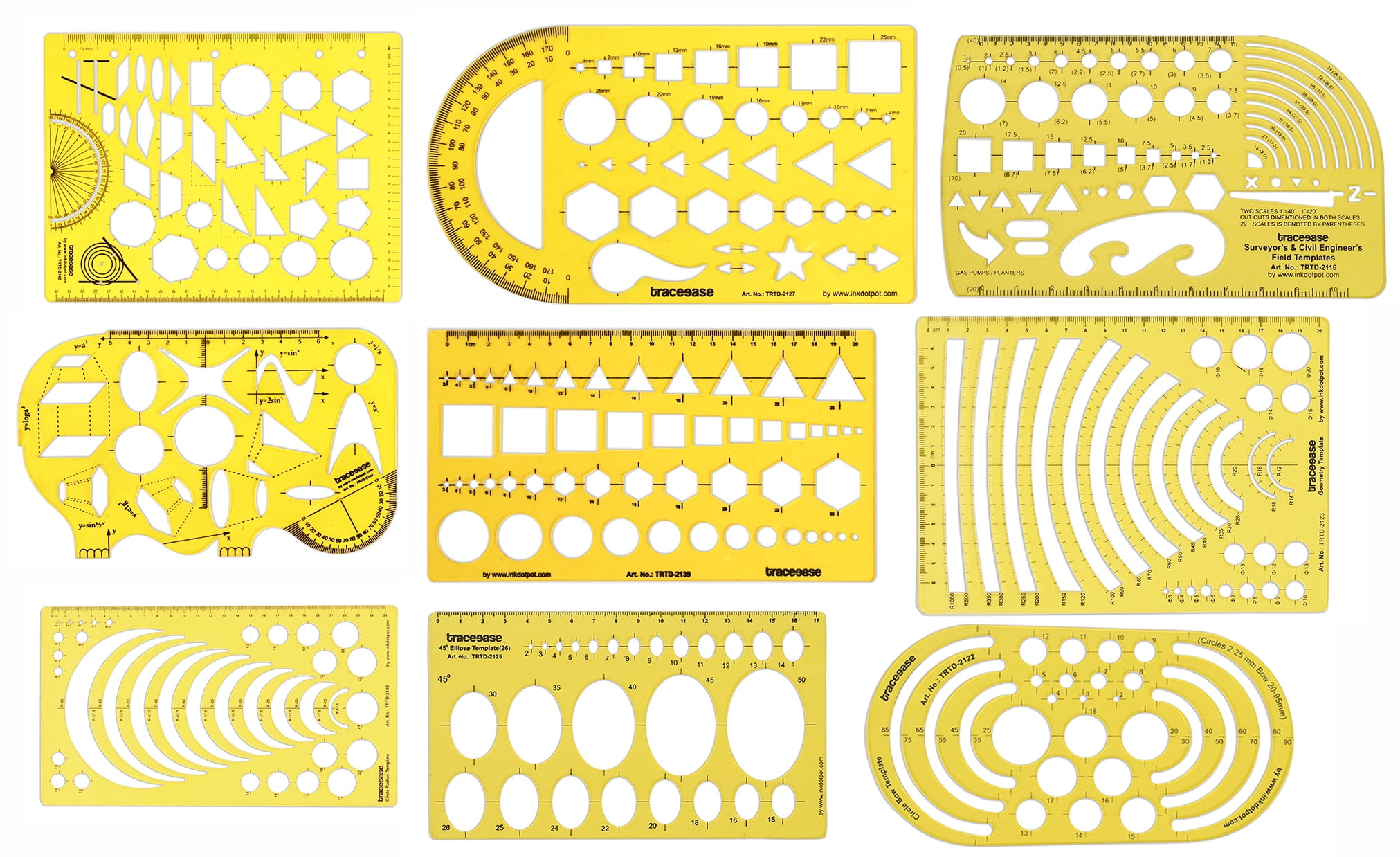 Traceease Geometric Drafting Templates Multi Shapes Drawing Stencils ...