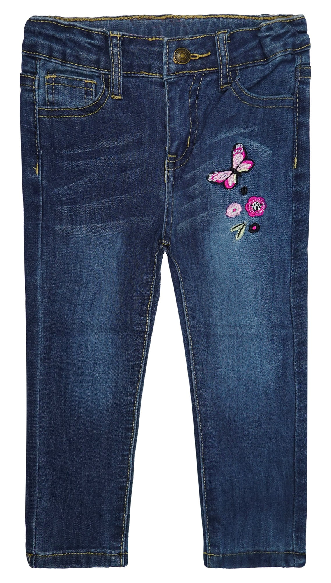 KIDSCOOL SPACE Little Girls Jeans,Elastic Band Inside Embroidered ...