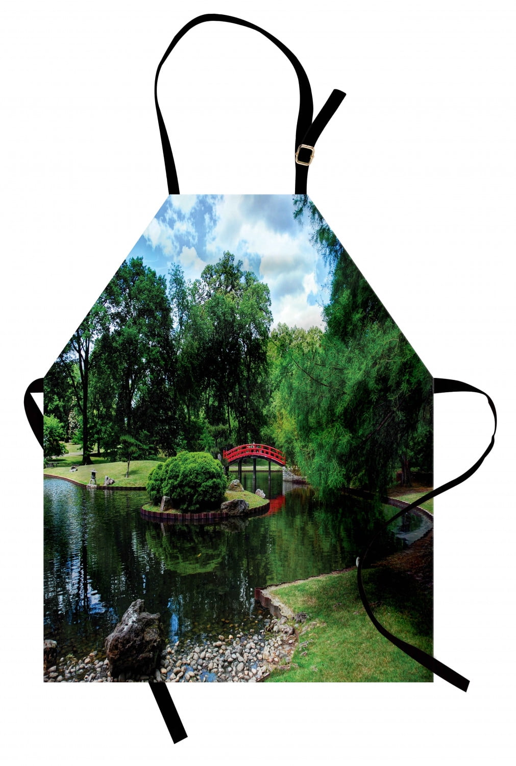 Japanese Apron Lake Red Bridge in Asian Gardens Trees Natural Paradise ...