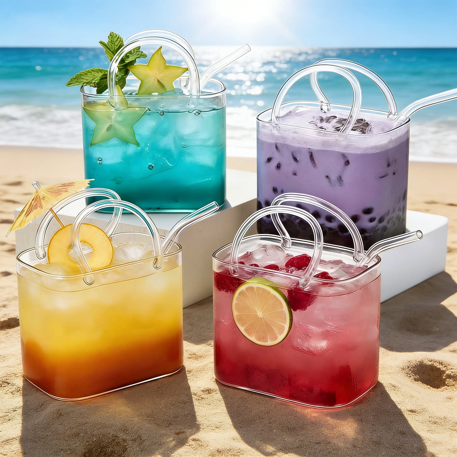 Click here for Qonioi Purse Shaped Glass Cup With Straw  Decorati... prices