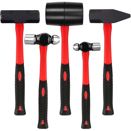 5-Piece Hammer Set, Ball Peen Hammer with Shock Reduction Grip, Sledge ...